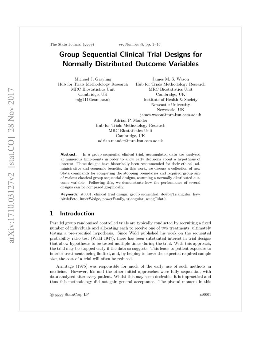 Group Sequential Clinical Trial Designs for Normally Distributed ...