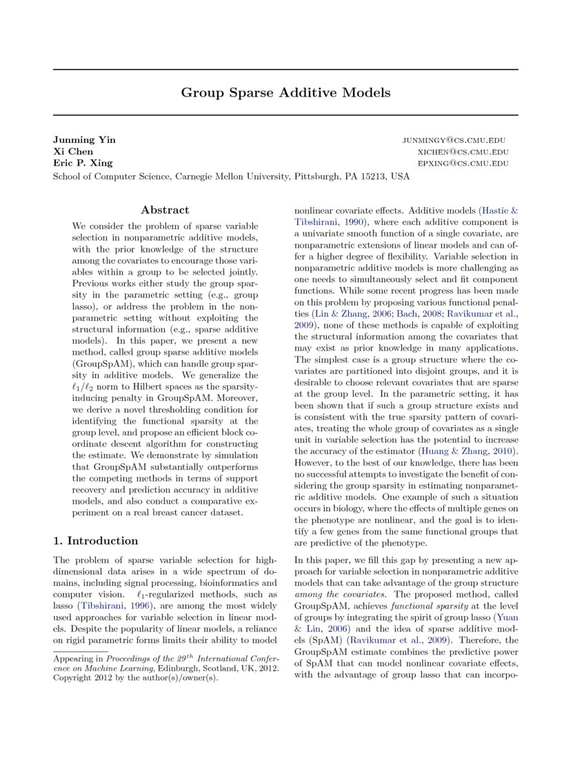 Group Sparse Additive Models Deepai