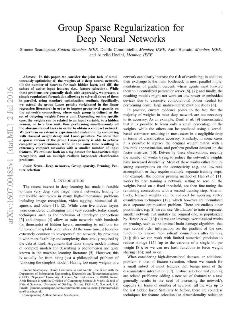 Group Sparse Regularization For Deep Neural Networks Deepai