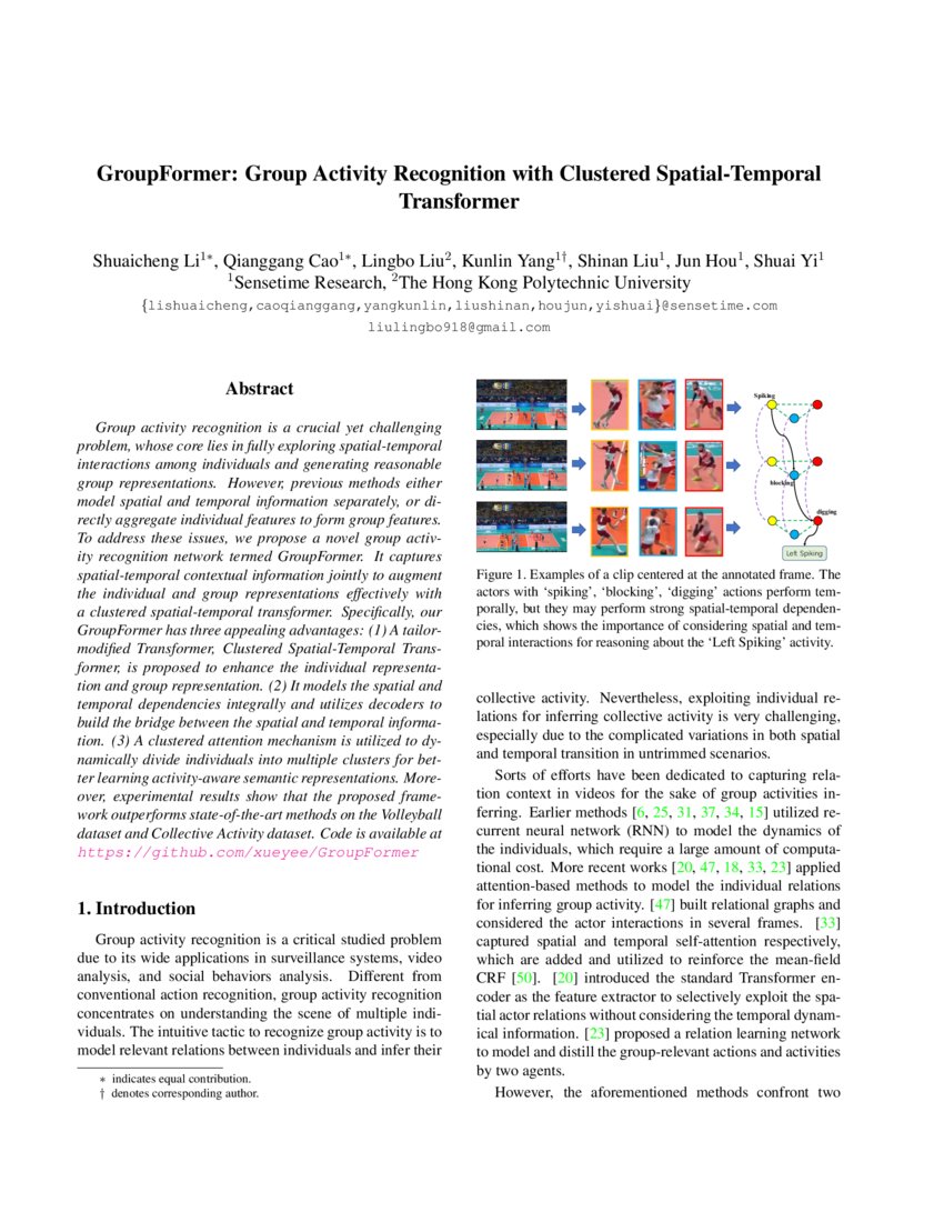 GroupFormer: Group Activity Recognition with Clustered Spatial-Temporal Transformer | DeepAI