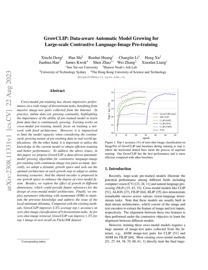 Growclip Data Aware Automatic Model Growing For Large Scale Contrastive Language Image Pre