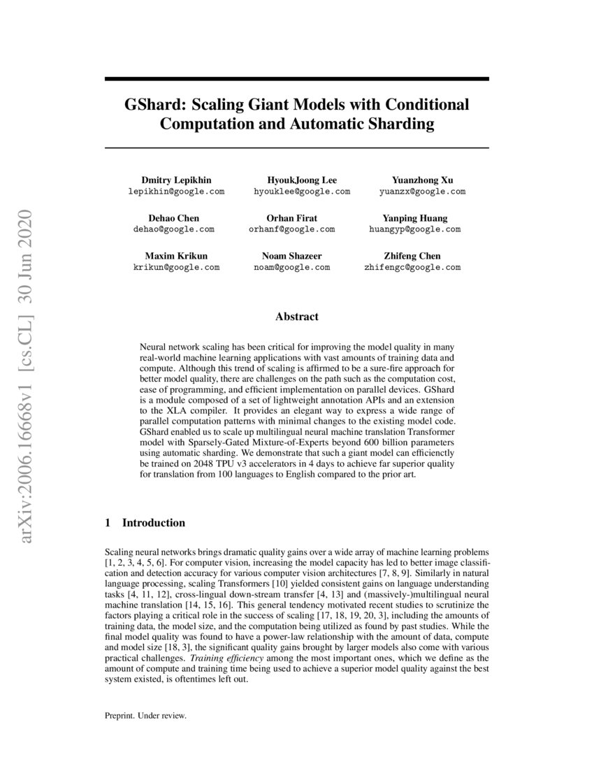 GShard: Scaling Giant Models with Conditional Computation and Automatic ...