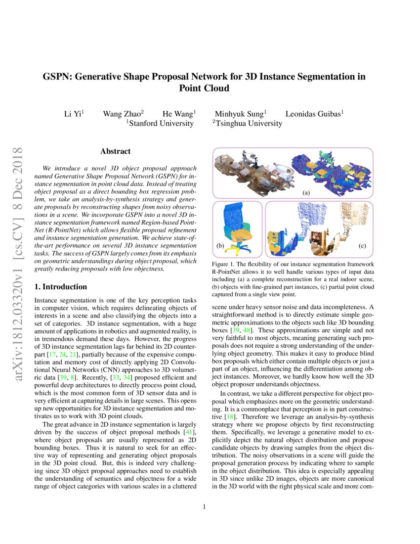 GSPN: Generative Shape Proposal Network for 3D Instance Segmentation in Point Cloud | DeepAI