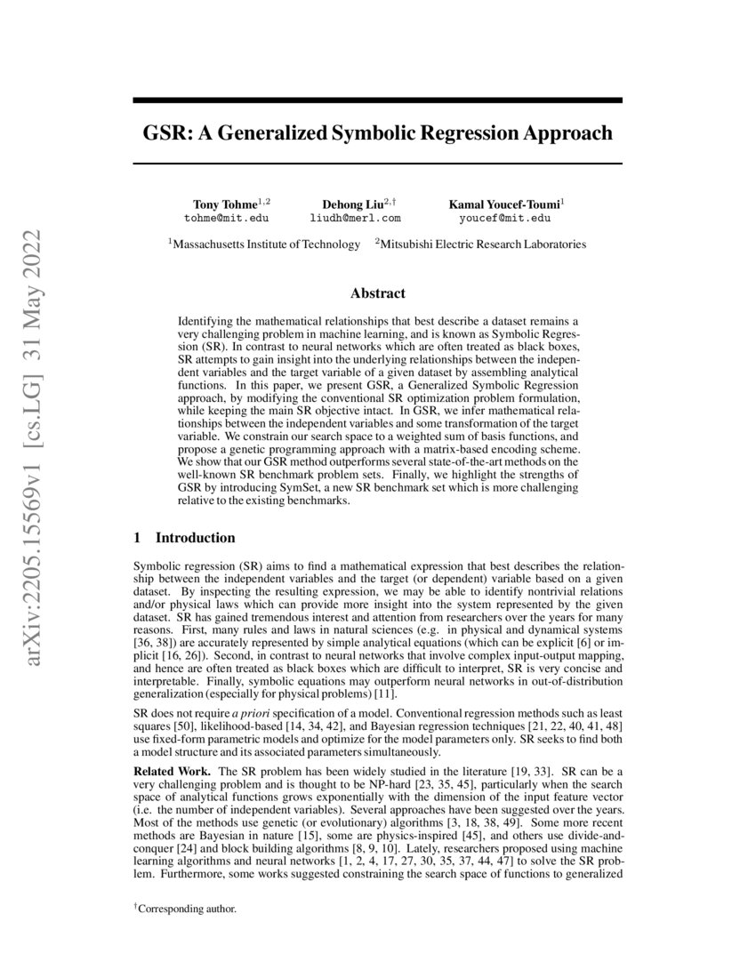 GSR: A Generalized Symbolic Regression Approach | DeepAI