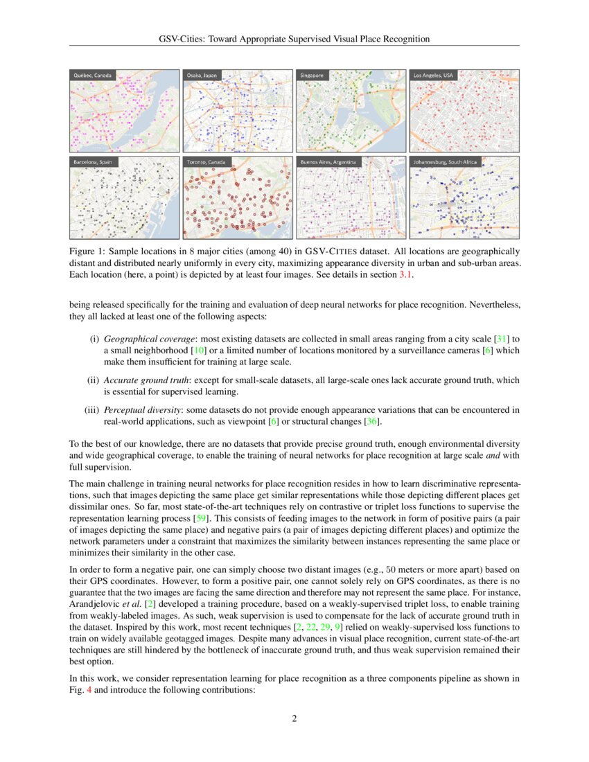 Gsv Cities Toward Appropriate Supervised Visual Place Recognition Deepai