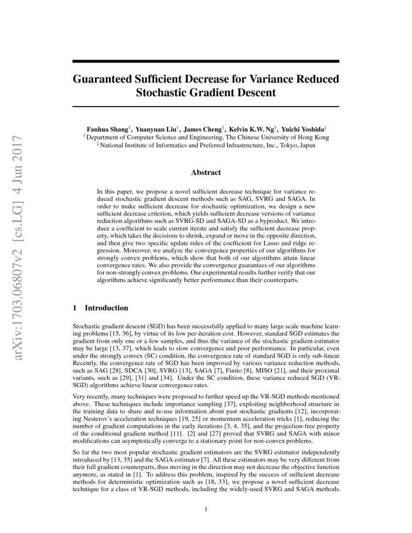 Guaranteed Sufficient Decrease For Variance Reduced Stochastic Gradient