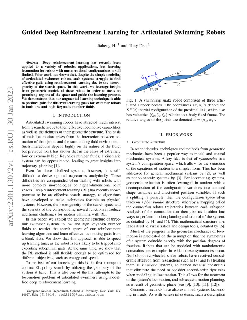 Guided Deep Reinforcement Learning For Articulated Swimming Robots Deepai