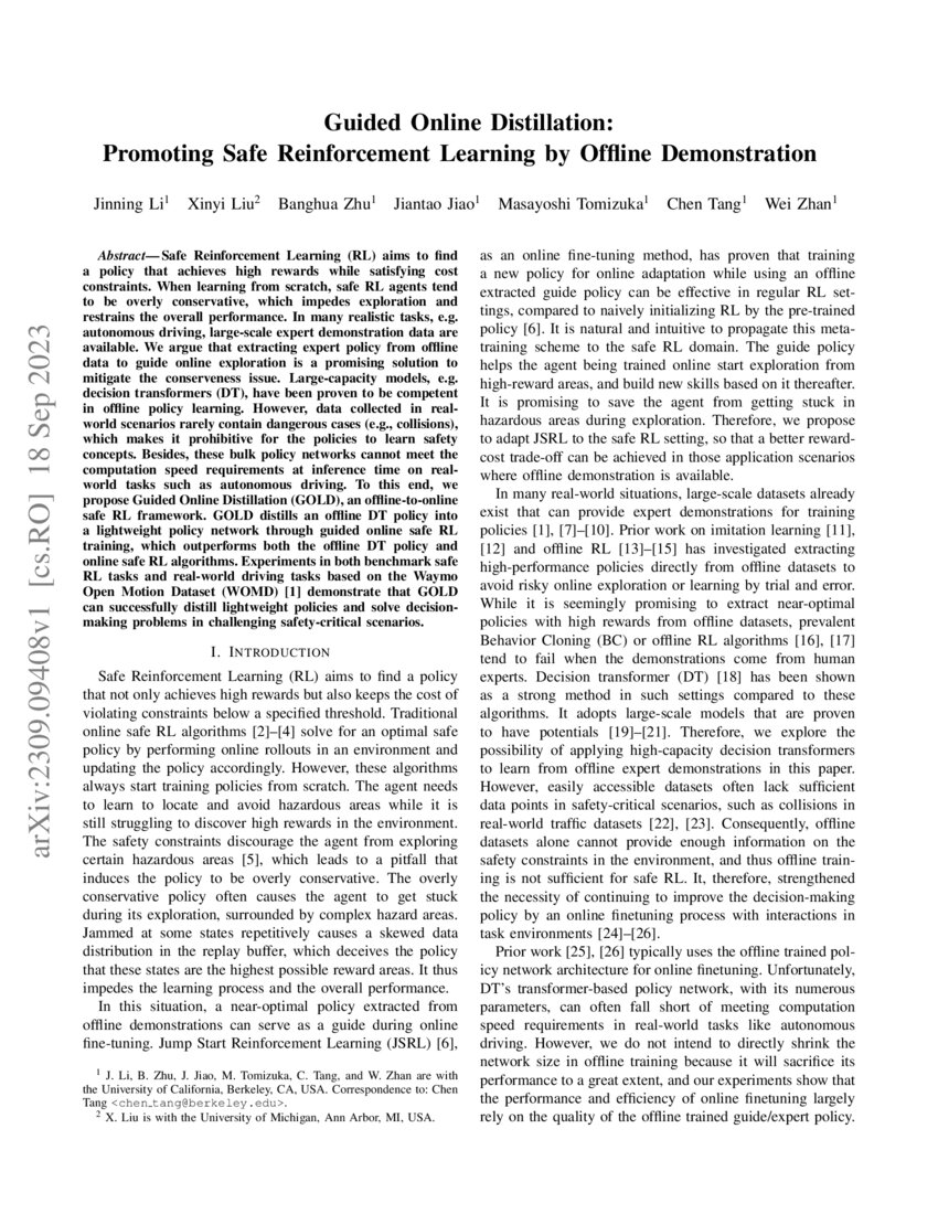 Guided Online Distillation Promoting Safe Reinforcement Learning By