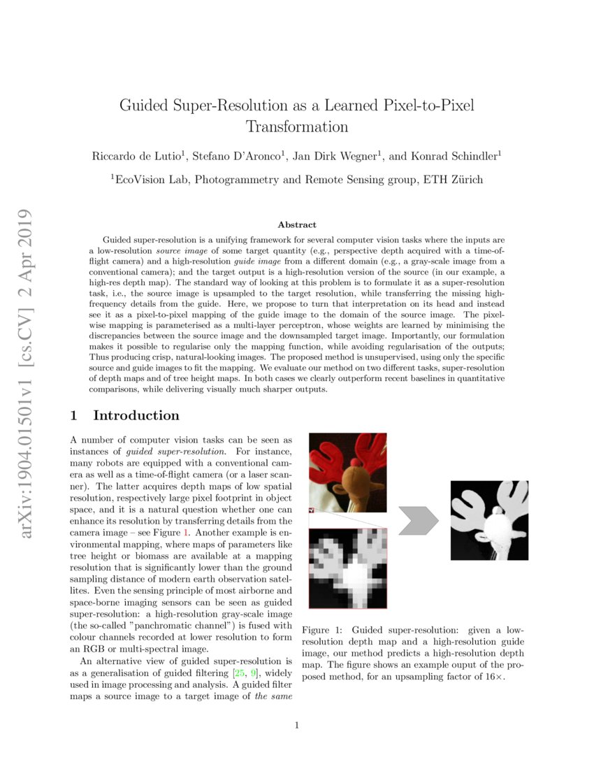 Guided Super-Resolution as a Learned Pixel-to-Pixel Transformation | DeepAI