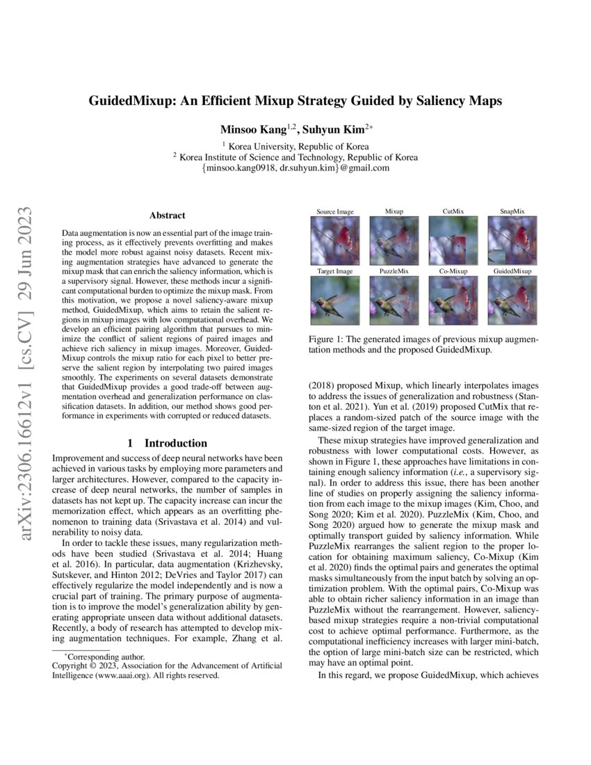 GuidedMixup: An Efficient Mixup Strategy Guided by Saliency Maps | DeepAI