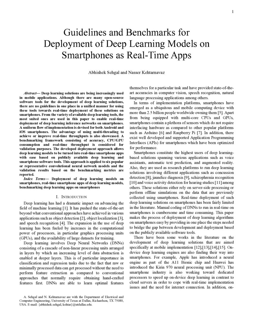Guidelines And Benchmarks For Deployment Of Deep Learning Models On Smartphones As Real Time