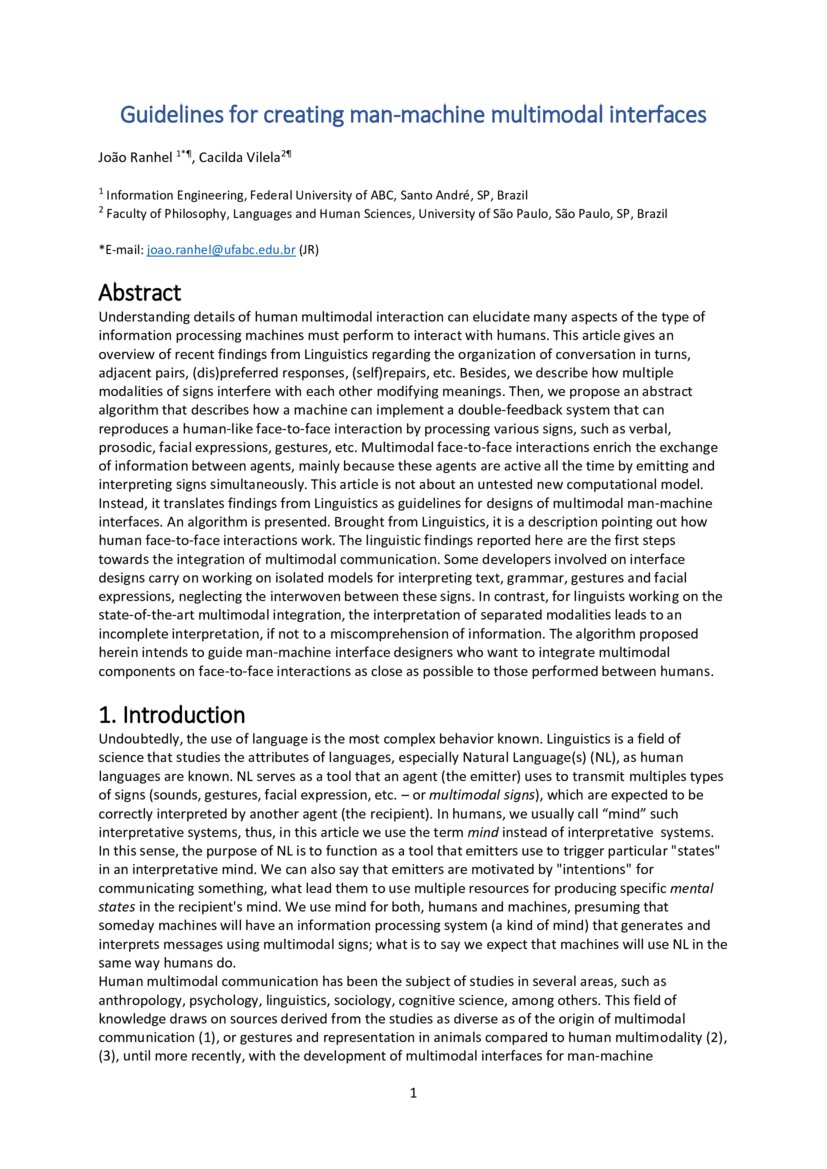 Guidelines for creating man-machine multimodal interfaces | DeepAI Guidelines for creating man-machine multimodal interfaces | DeepAI