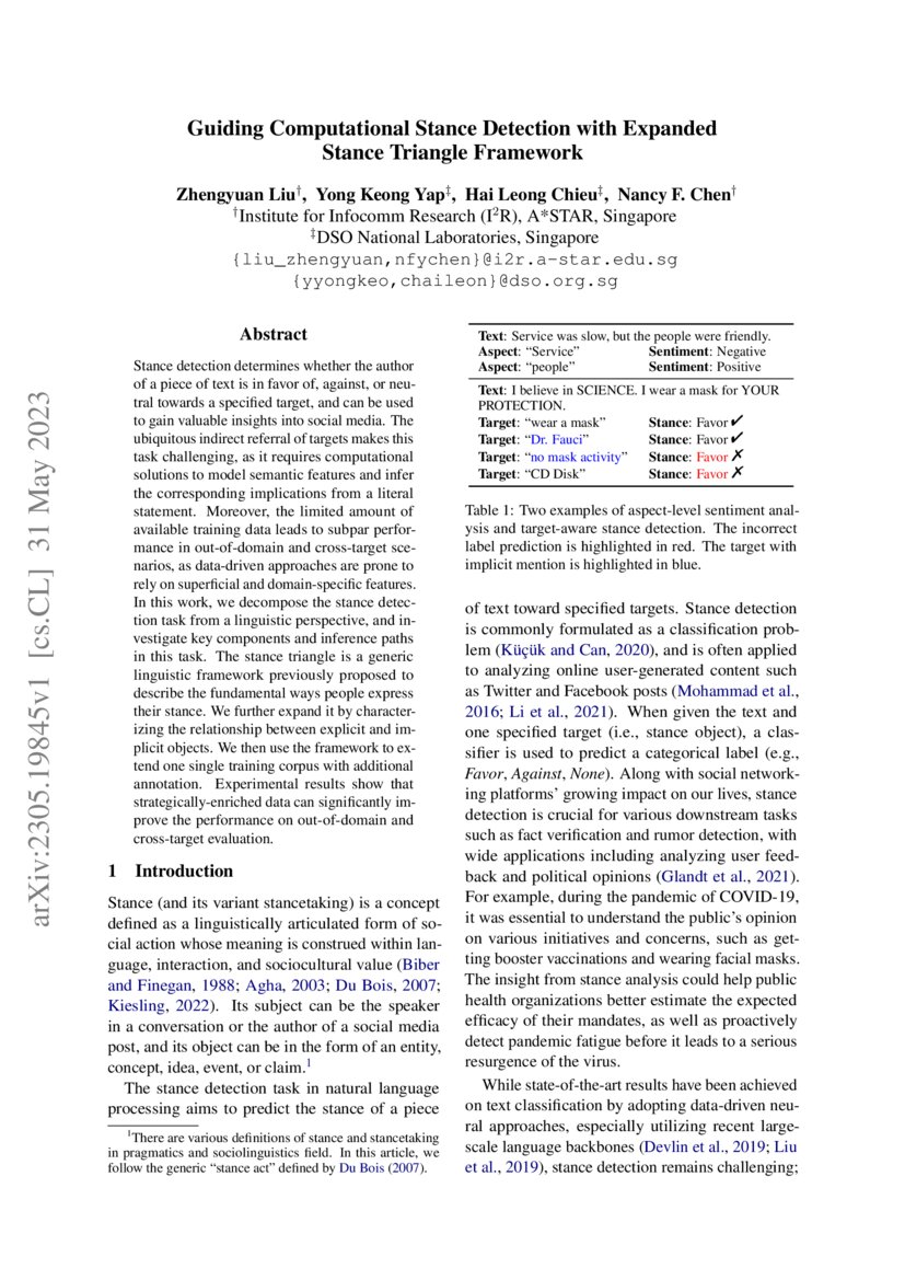 Guiding Computational Stance Detection With Expanded Stance Triangle