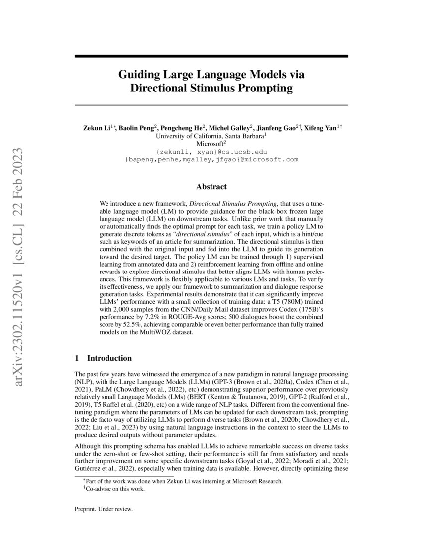 Guiding Large Language Models Via Directional Stimulus Prompting Deepai