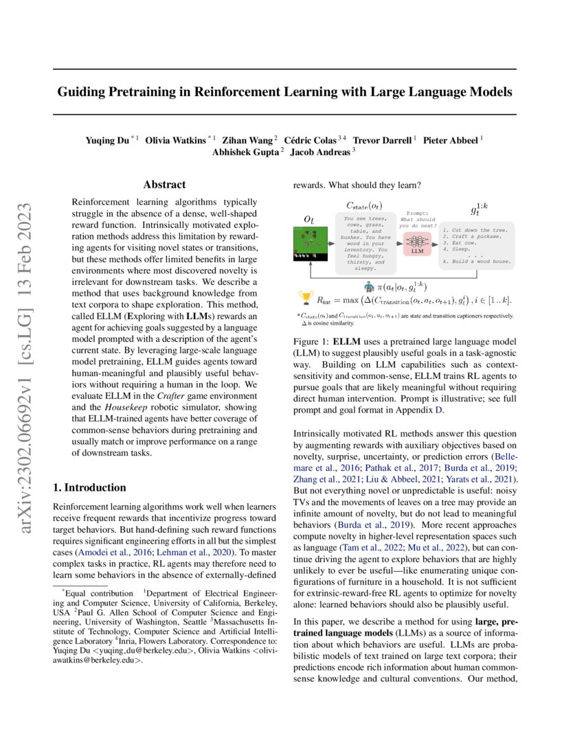 Guiding Pretraining In Reinforcement Learning With Large Language Models Deepai