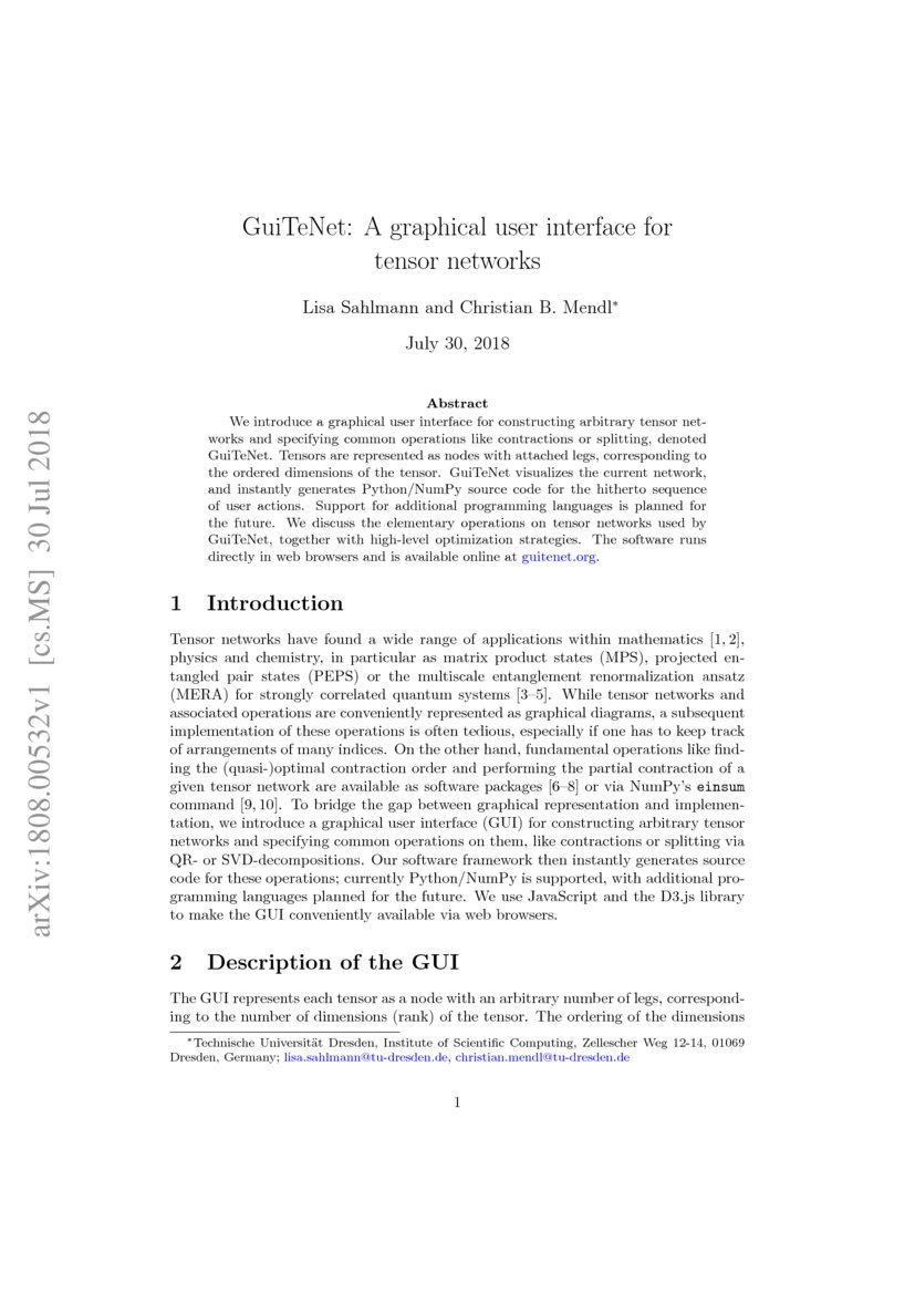 GuiTeNet: A graphical user interface for tensor networks | DeepAI