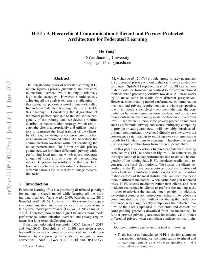 H-FL: A Hierarchical Communication-Efficient and Privacy-Protected Architecture for Federated ...