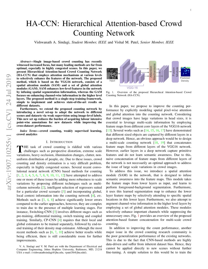 HA-CCN: Hierarchical Attention-based Crowd Counting Network | DeepAI