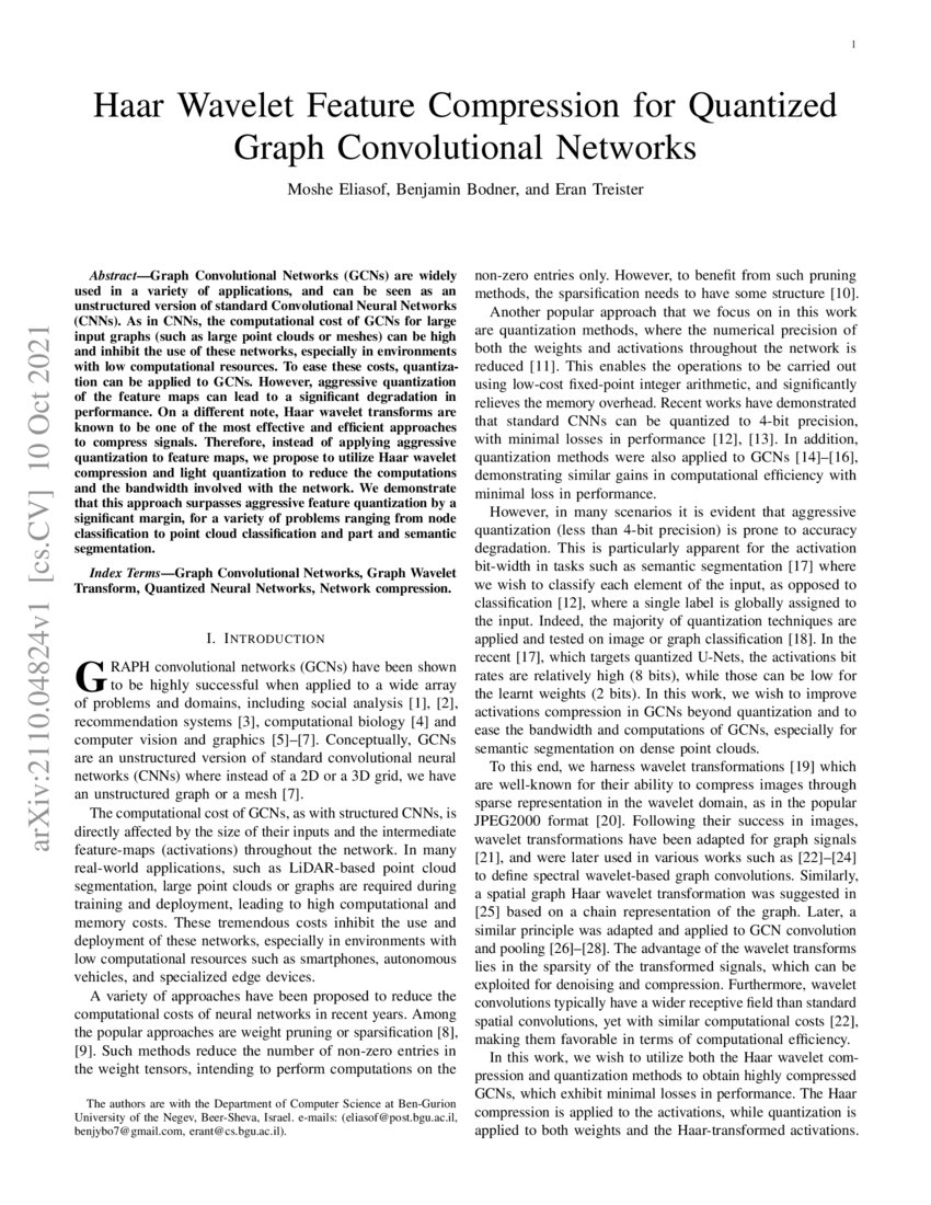 Haar Wavelet Feature Compression for Quantized Graph Convolutional Networks | DeepAI