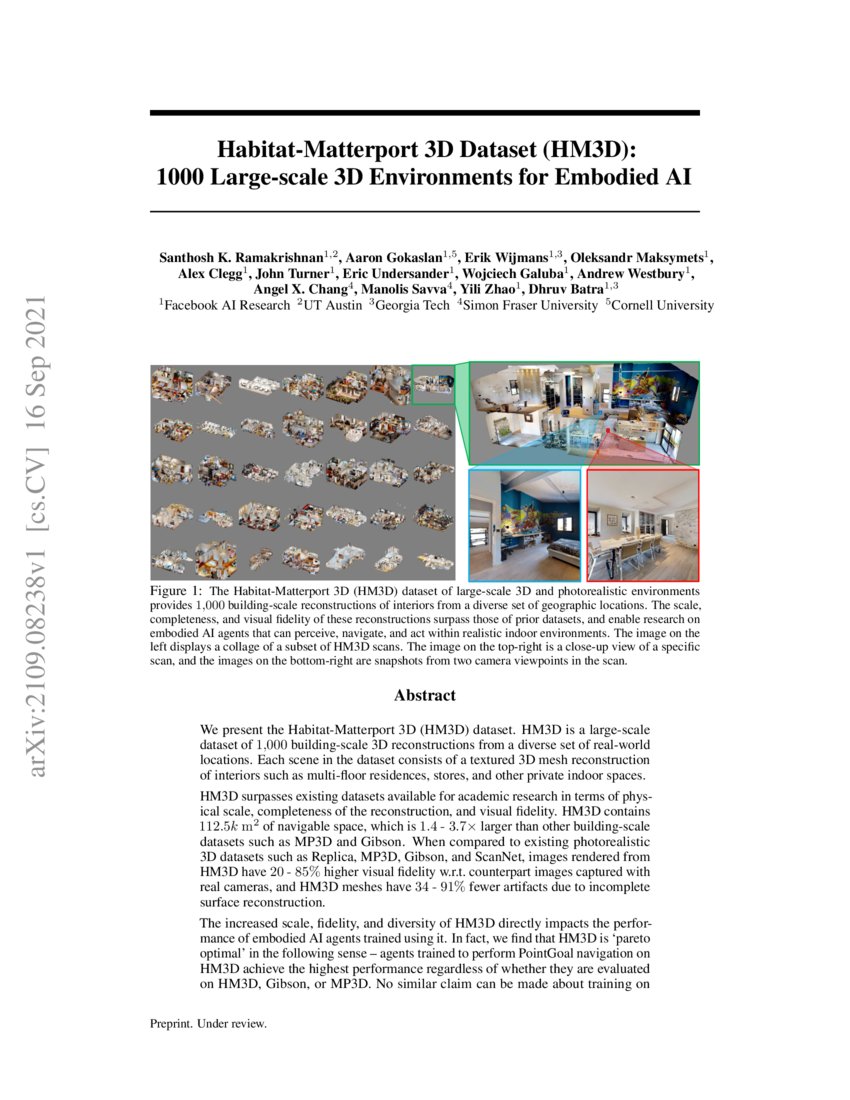 Habitat-Matterport 3D Dataset (HM3D): 1000 Large-scale 3D Environments ...