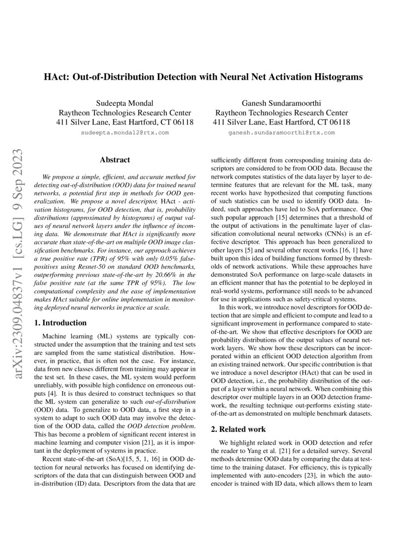 Hact Out Of Distribution Detection With Neural Net Activation