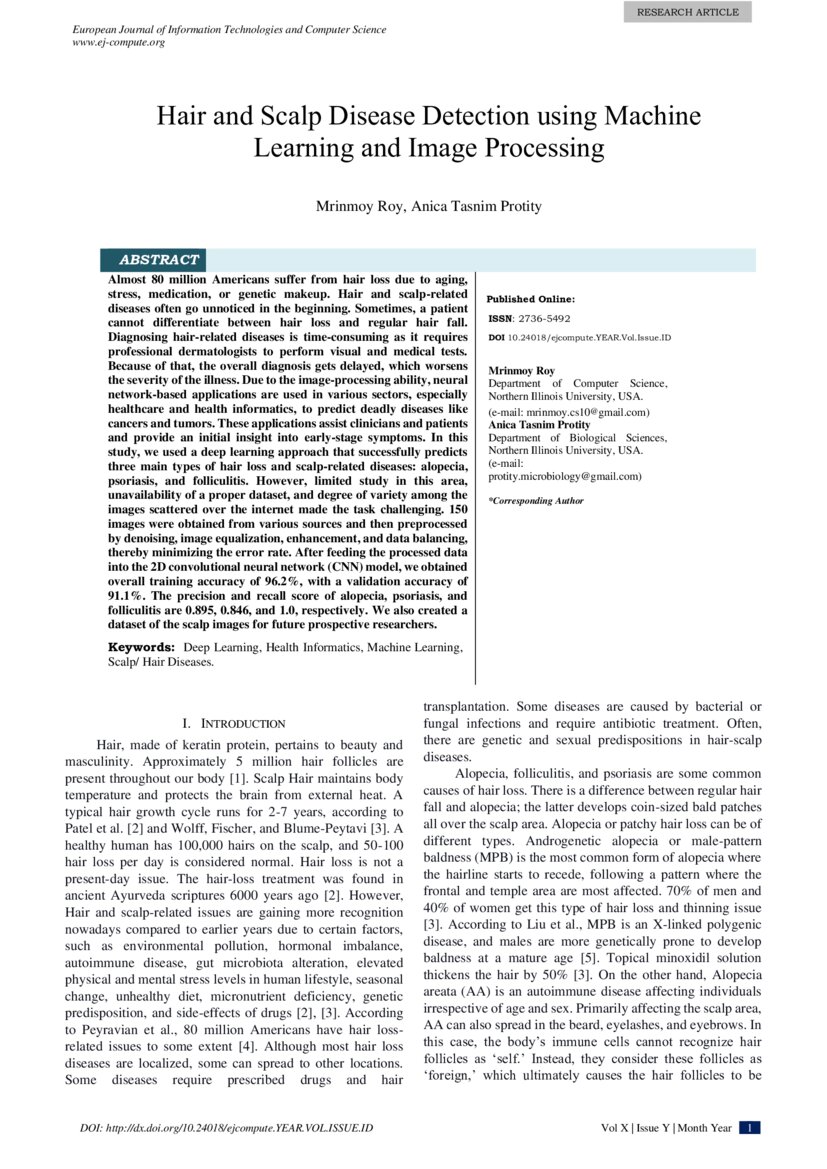 Hair and Scalp Disease Detection using Machine Learning and Image Processing | DeepAI