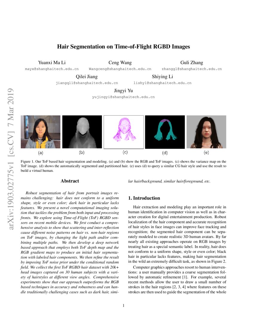 Hair Segmentation on Time-of-Flight RGBD Images | DeepAI