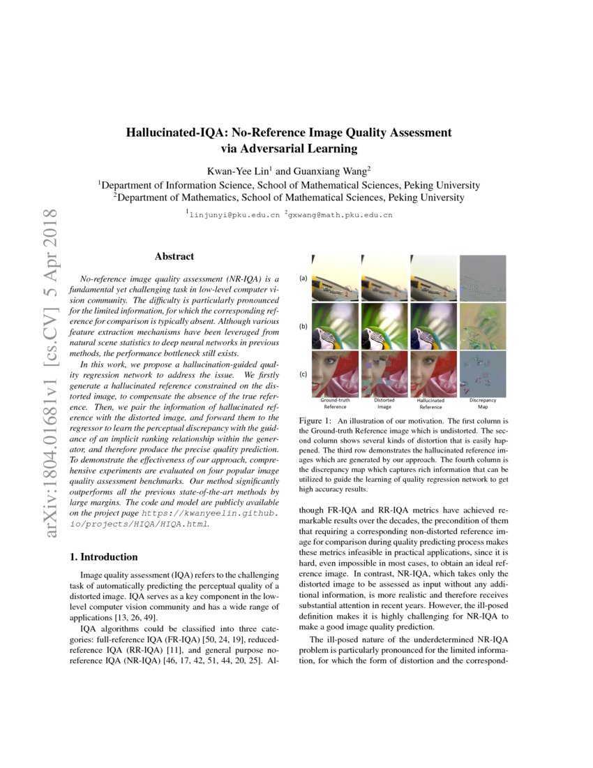 Hallucinated-IQA: No-Reference Image Quality Assessment via Adversarial Learning | DeepAI