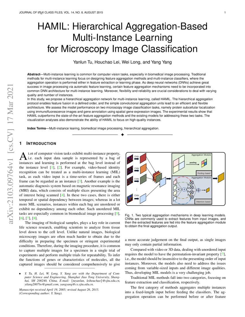 HAMIL: Hierarchical Aggregation-Based Multi-Instance Learning for ... HAMIL: Hierarchical Aggregation-Based Multi-Instance Learning for ...