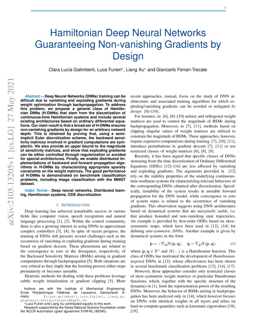 Hamiltonian Deep Neural Networks Guaranteeing Non-vanishing Gradients ...