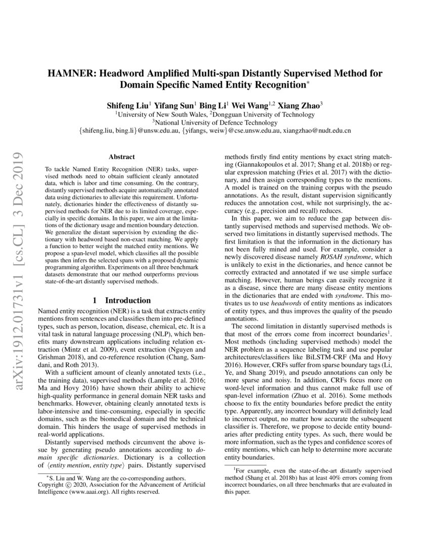 HAMNER: Headword Amplified Multi-span Distantly Supervised Method for ... HAMNER: Headword Amplified Multi-span Distantly Supervised Method for ...
