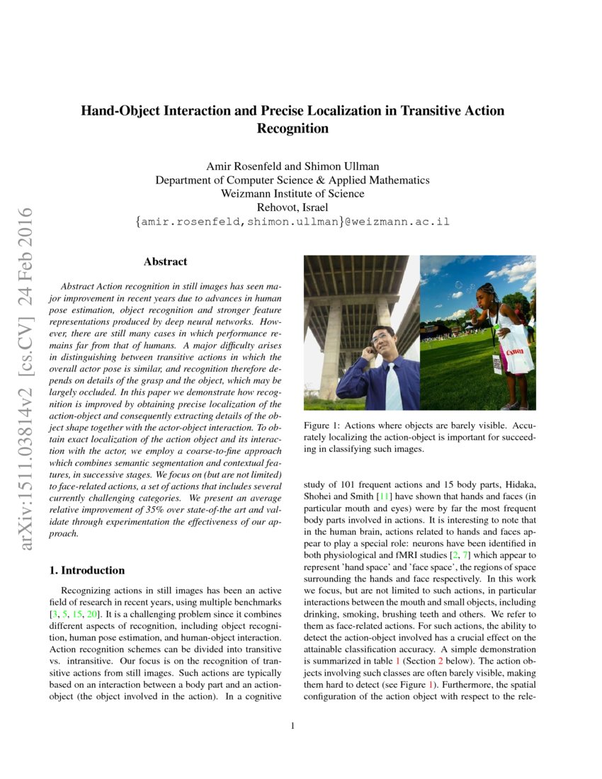 Hand Object Interaction And Precise Localization In Transitive Action