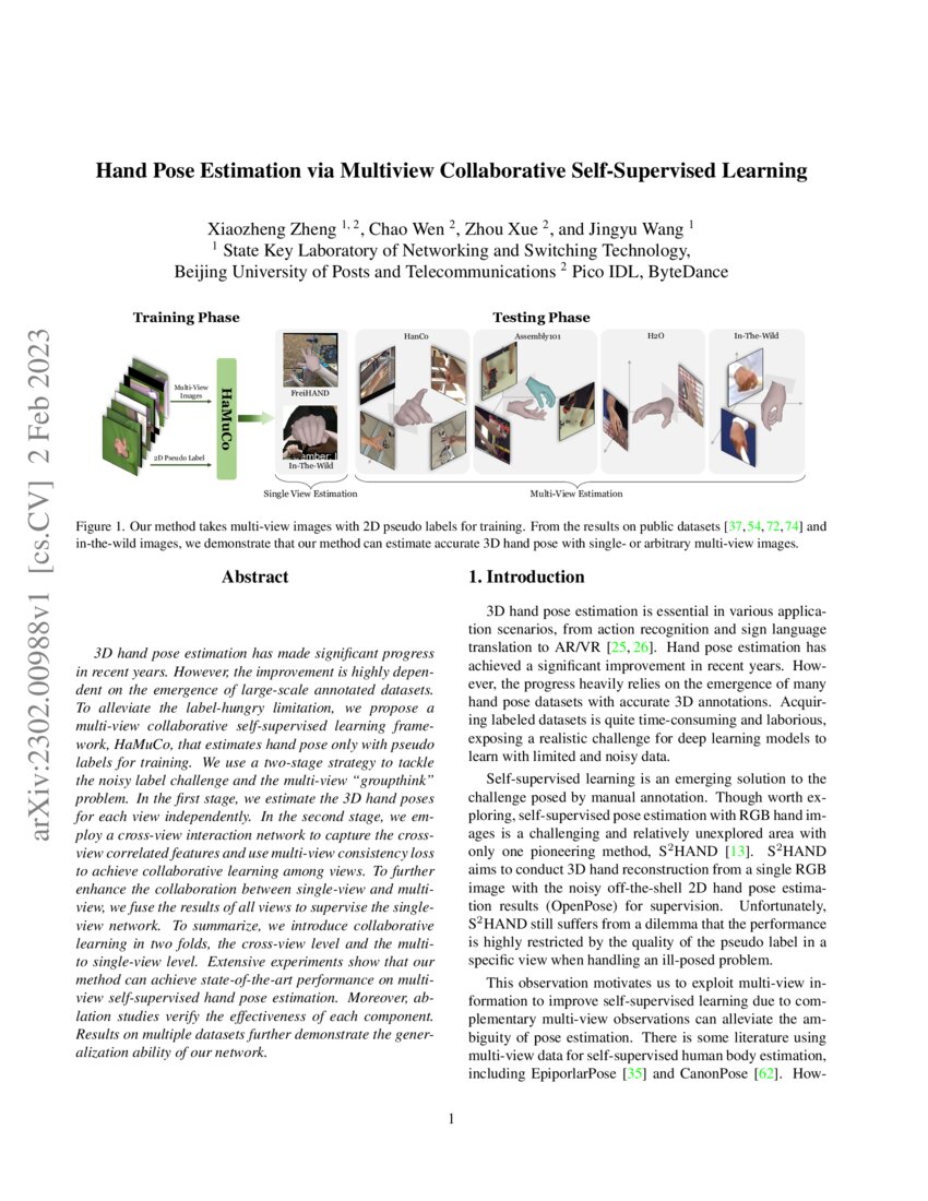 Hand Pose Estimation via Multiview Collaborative Self-Supervised ... Hand Pose Estimation via Multiview Collaborative Self-Supervised ...