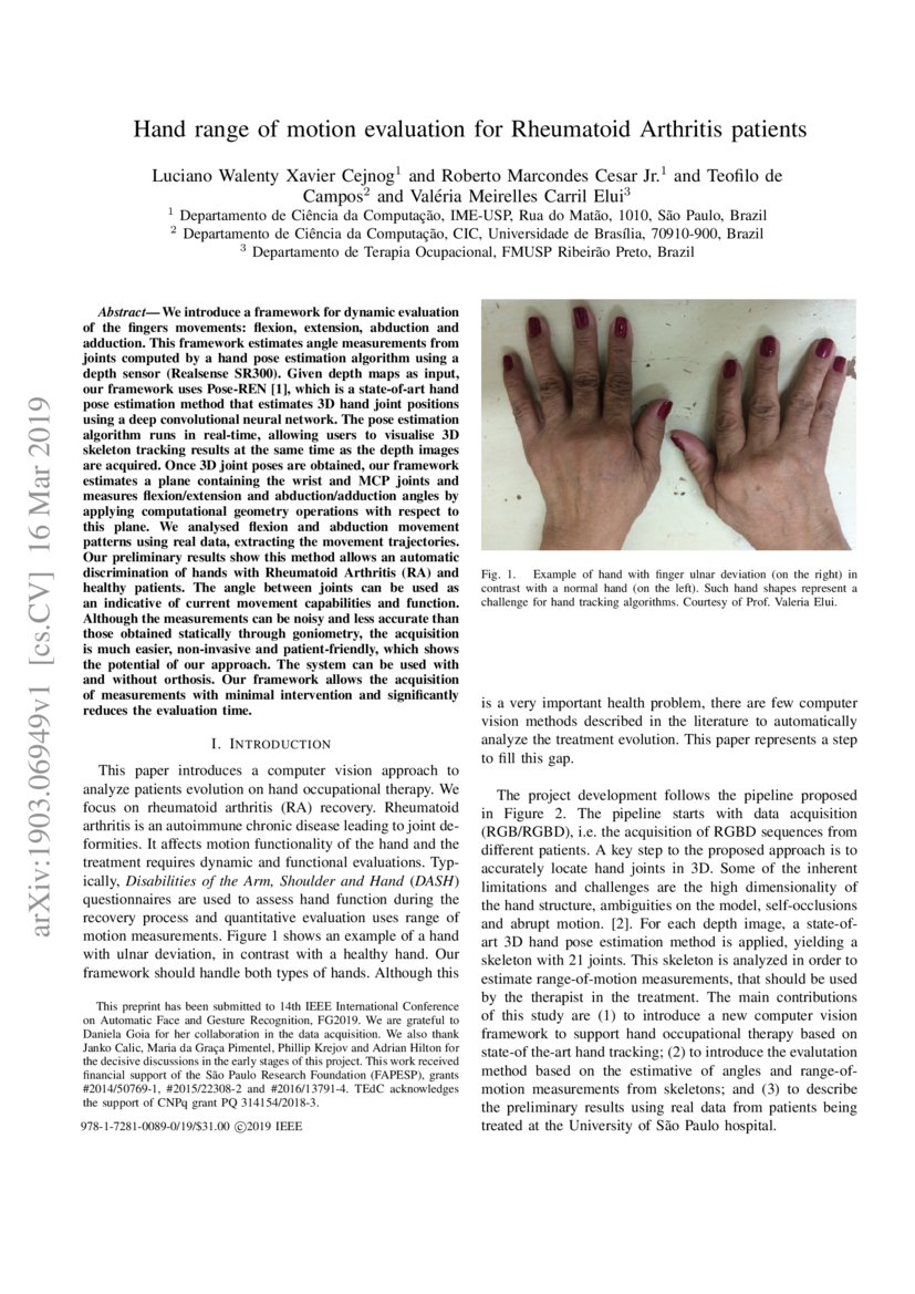 Hand range of motion evaluation for Rheumatoid Arthritis patients | DeepAI