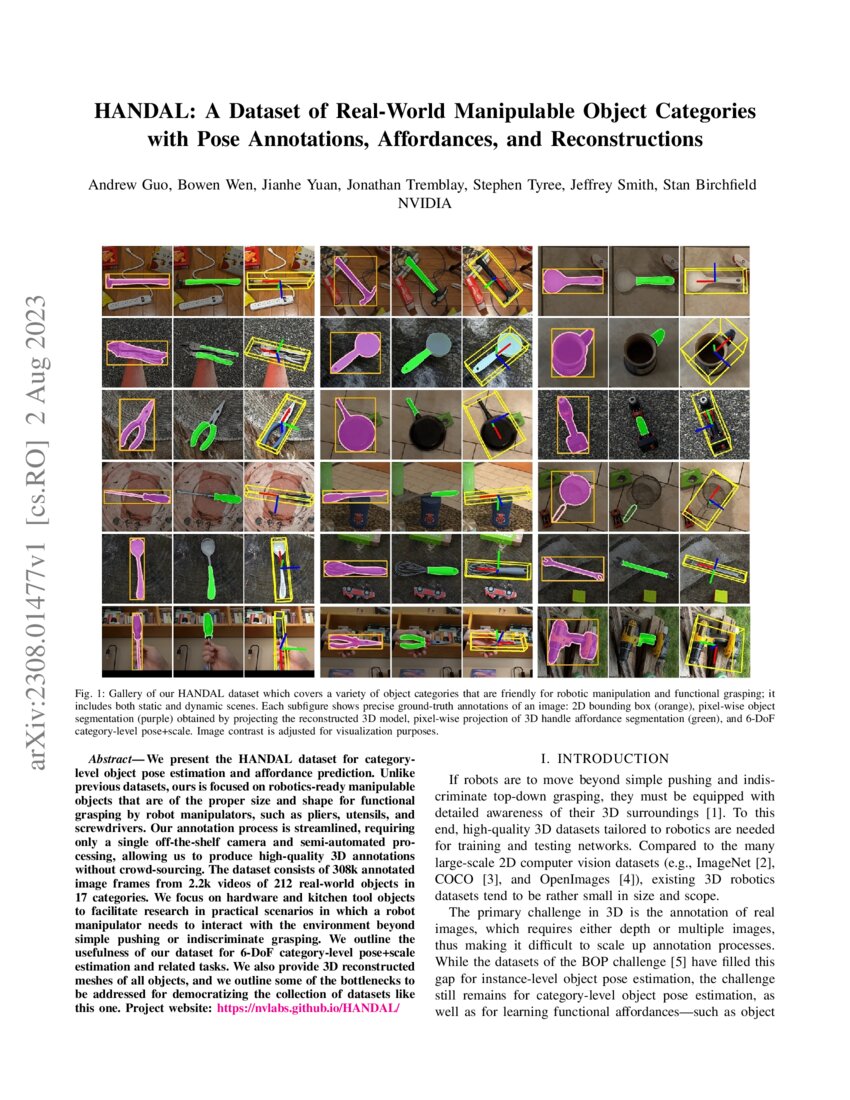 HANDAL: A Dataset of Real-World Manipulable Object Categories with Pose Annotations, Affordances ...