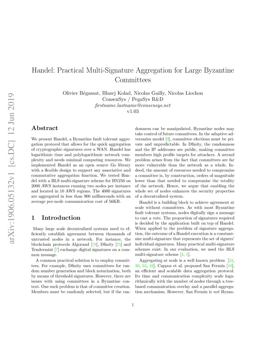 Handel: Practical Multi-Signature Aggregation for Large Byzantine ...