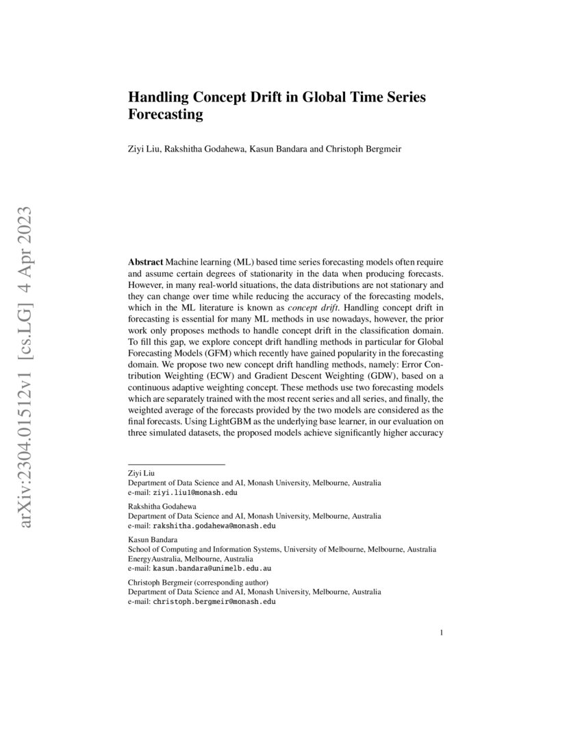 Handling Concept Drift in Global Time Series Forecasting | DeepAI