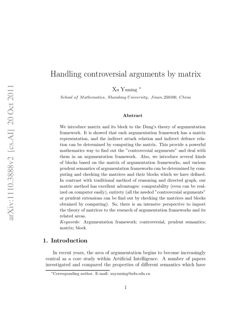 Handling controversial arguments by matrix | DeepAI