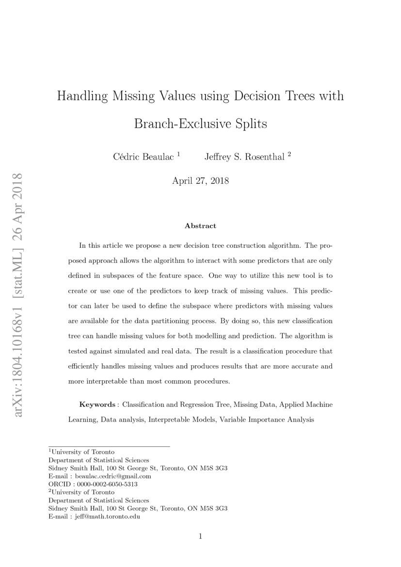 Handling Missing Values using Decision Trees with Branch-Exclusive Splits | DeepAI