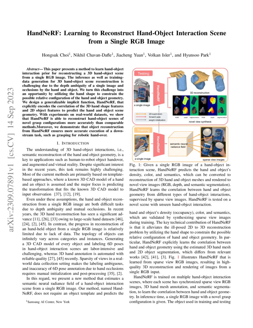 Handnerf Learning To Reconstruct Hand Object Interaction Scene From A Single Rgb Image Deepai