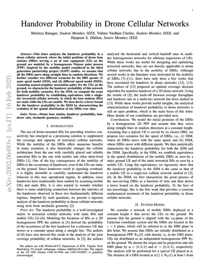 Handover Probability in Drone Cellular Networks | DeepAI
