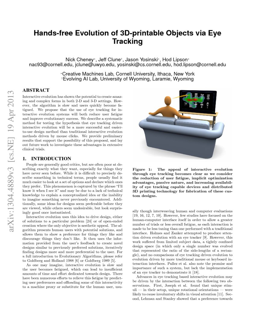 Hands-free Evolution of 3D-printable Objects via Eye Tracking | DeepAI