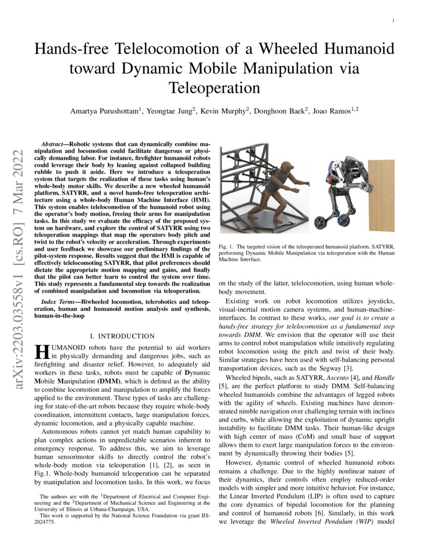Hands-free Telelocomotion of a Wheeled Humanoid toward Dynamic Mobile ...