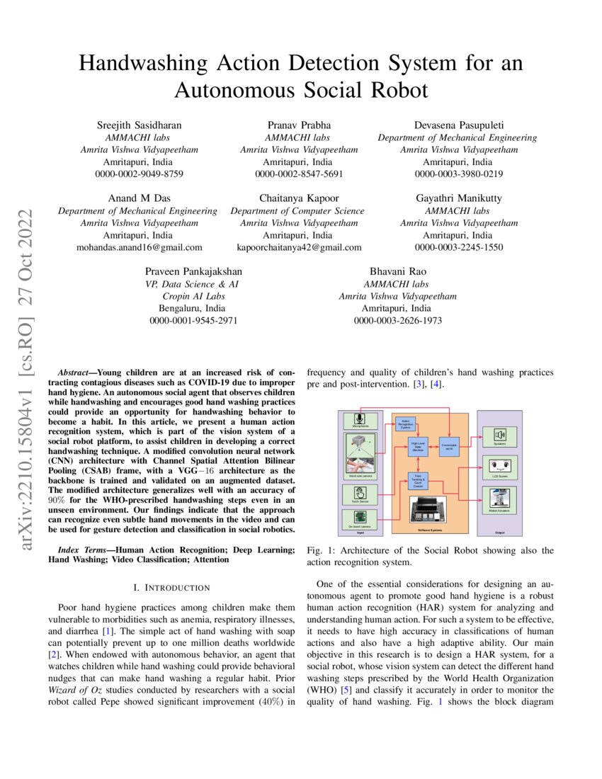 Handwashing Action Detection System For An Autonomous Social Robot Deepai