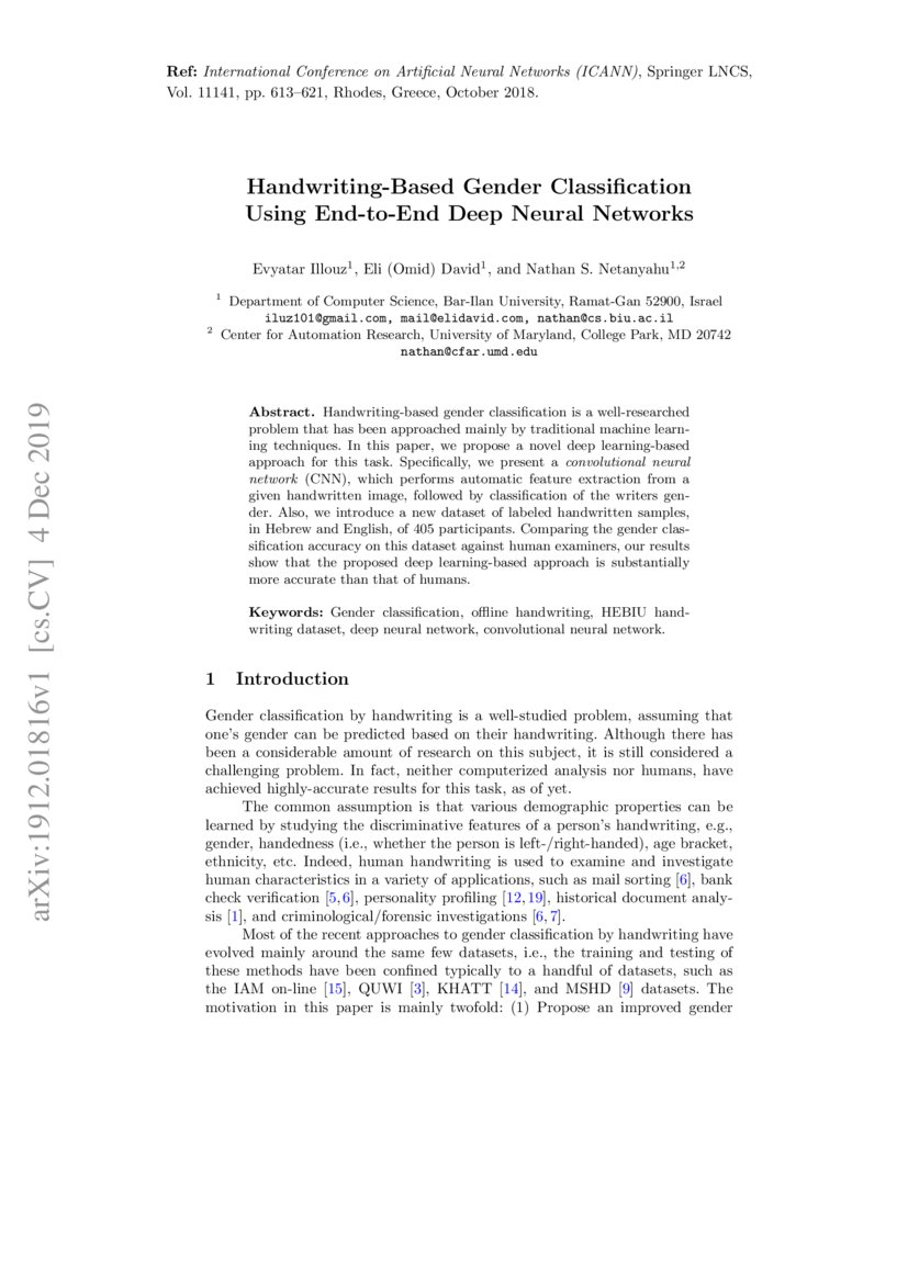 Handwriting Based Gender Classification Using End To End Deep Neural
