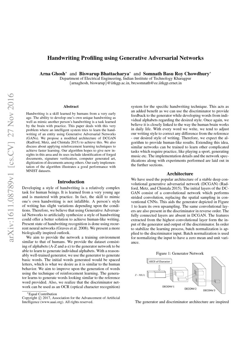 Handwriting Profiling Using Generative Adversarial Networks Deepai