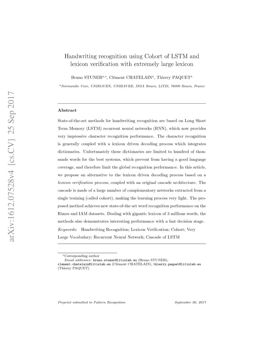 Handwriting Recognition Using Cohort Of Lstm And Lexicon Verification With Extremely Large