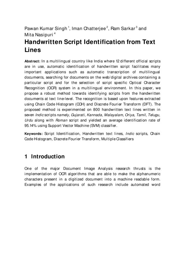 Handwritten Script Identification From Text Lines Deepai