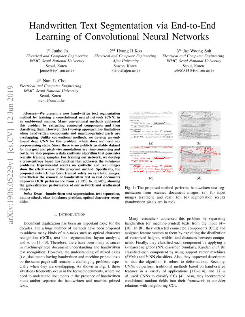Handwritten Text Segmentation Via End To End Learning Of Convolutional Neural Network Deepai