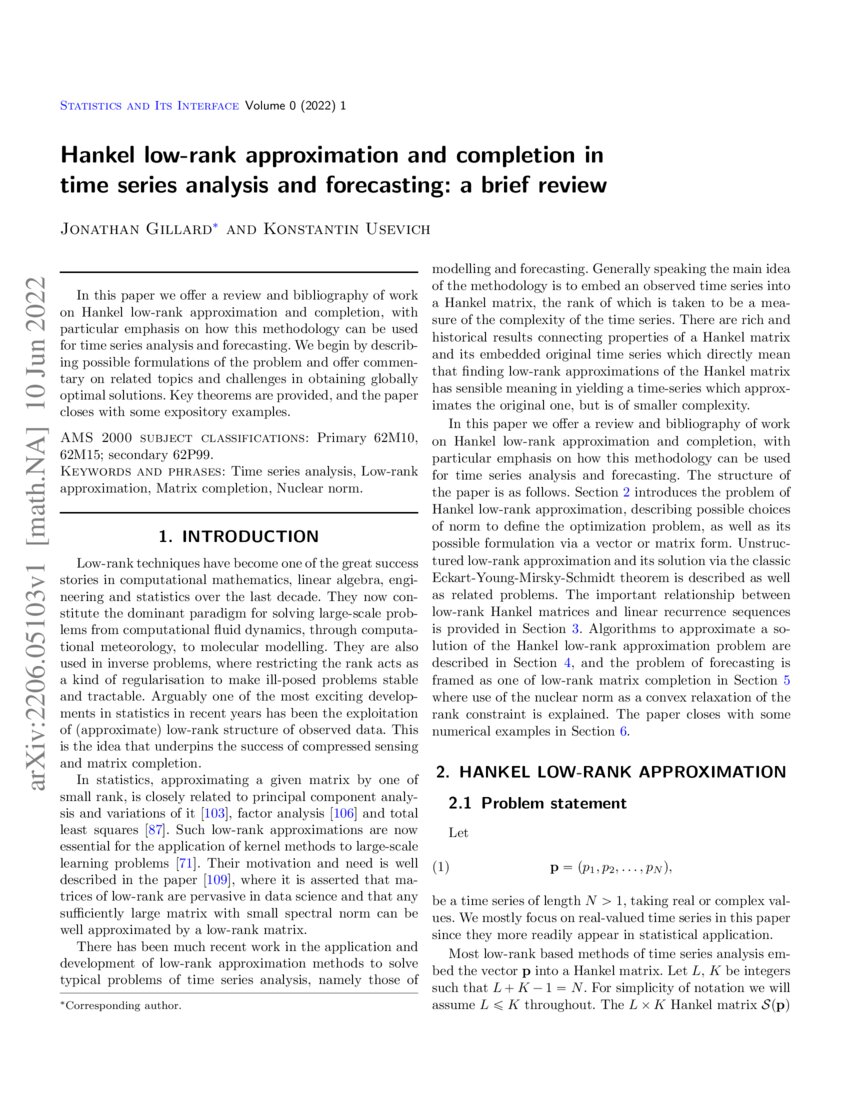Hankel Low Rank Approximation And Completion In Time Series Analysis